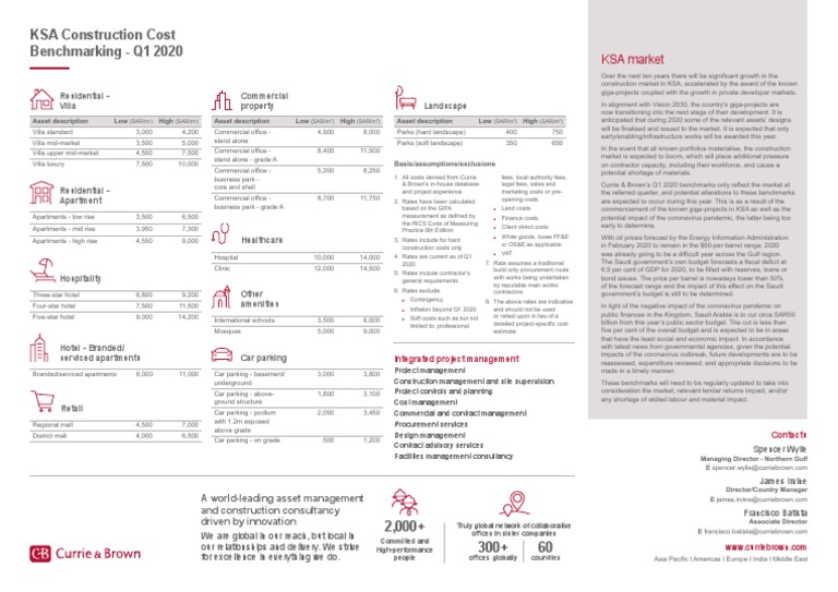KSA Construction Cost Benchmarking Q1 2020 | PDF | Economies | Finance ...