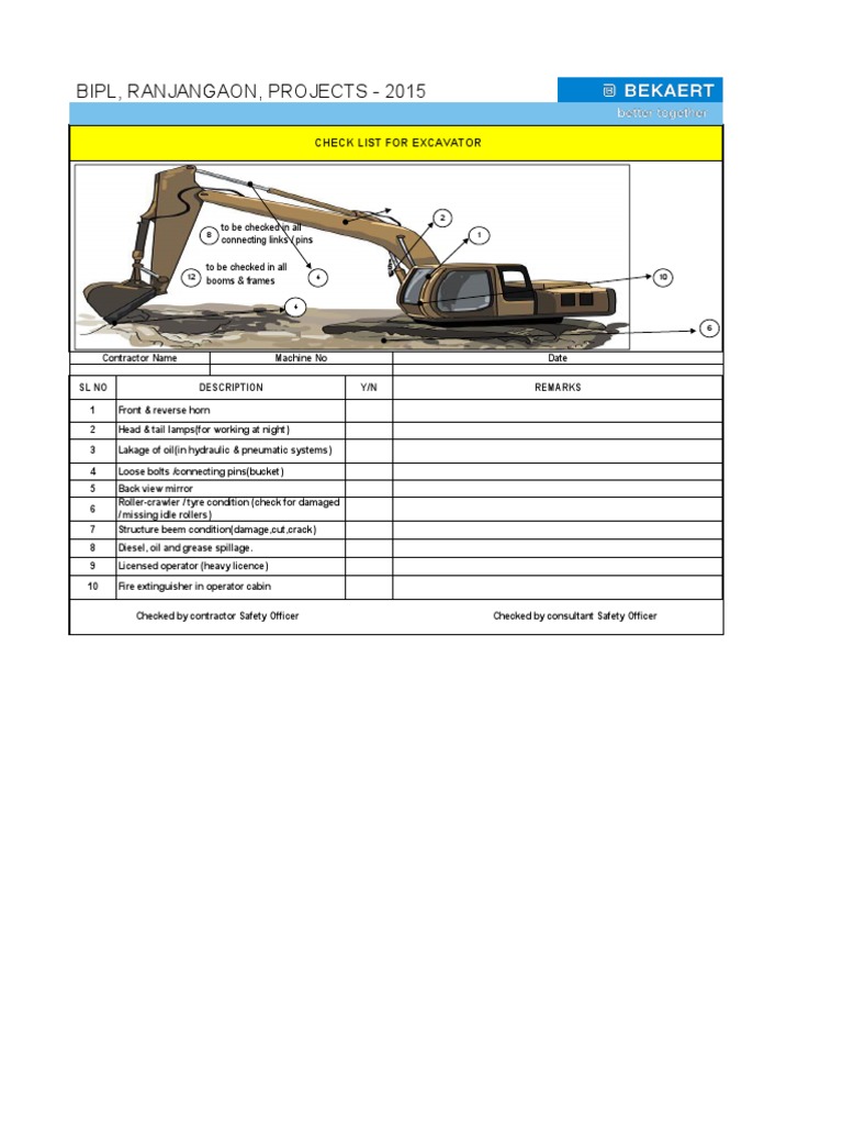 1weekly Check List Excavator | PDF