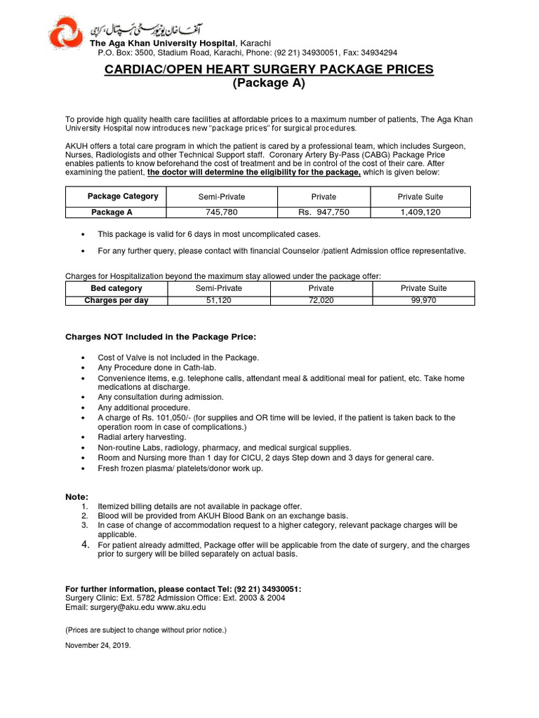 Cardiac Open Heart Surgert Package A (Semi Private, Private, Private ...