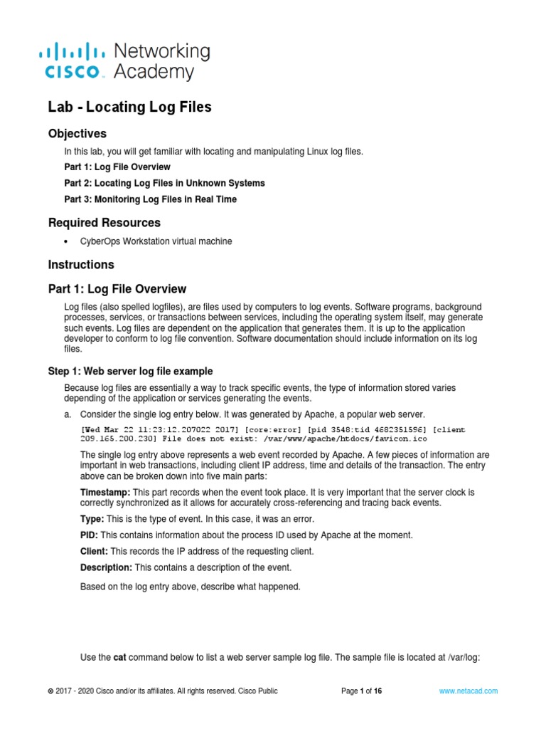 Lab - Locating Log Files: Objectives | PDF | World Wide Web | Internet ...