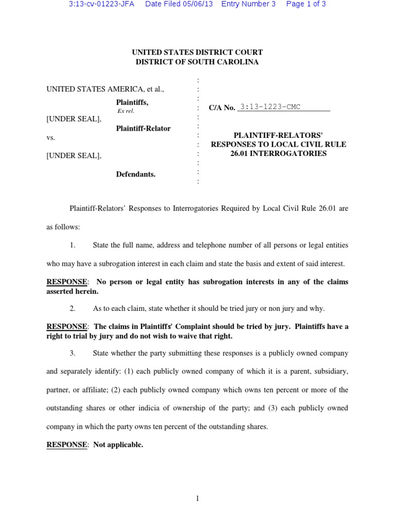Plaintiff-Relators' Responses To Local Civil Rule, 26.01 ...