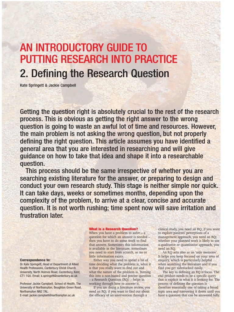 Defining Research Questions with PICO | PDF | Randomized Controlled ...