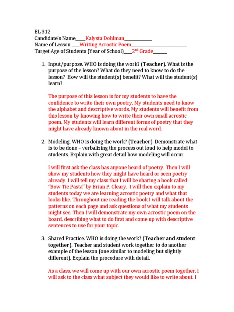 Lesson Plan Acrostic Poems | PDF | Poetry | Pedagogy