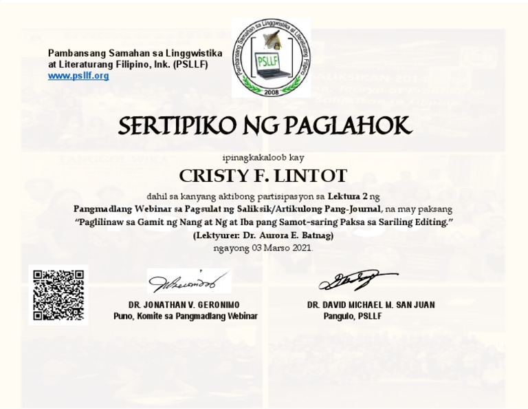 Sertipiko Ng Paglahok