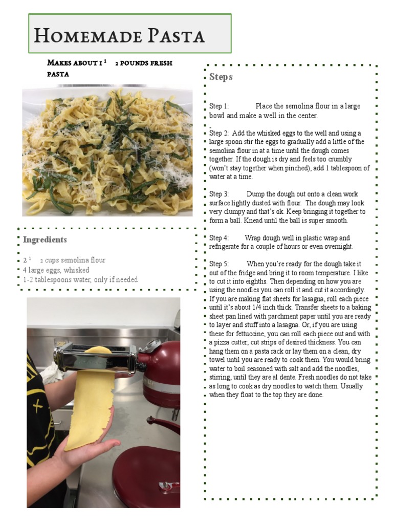 Homemade Pasta Recipe Guide | PDF | Dough | Noodle