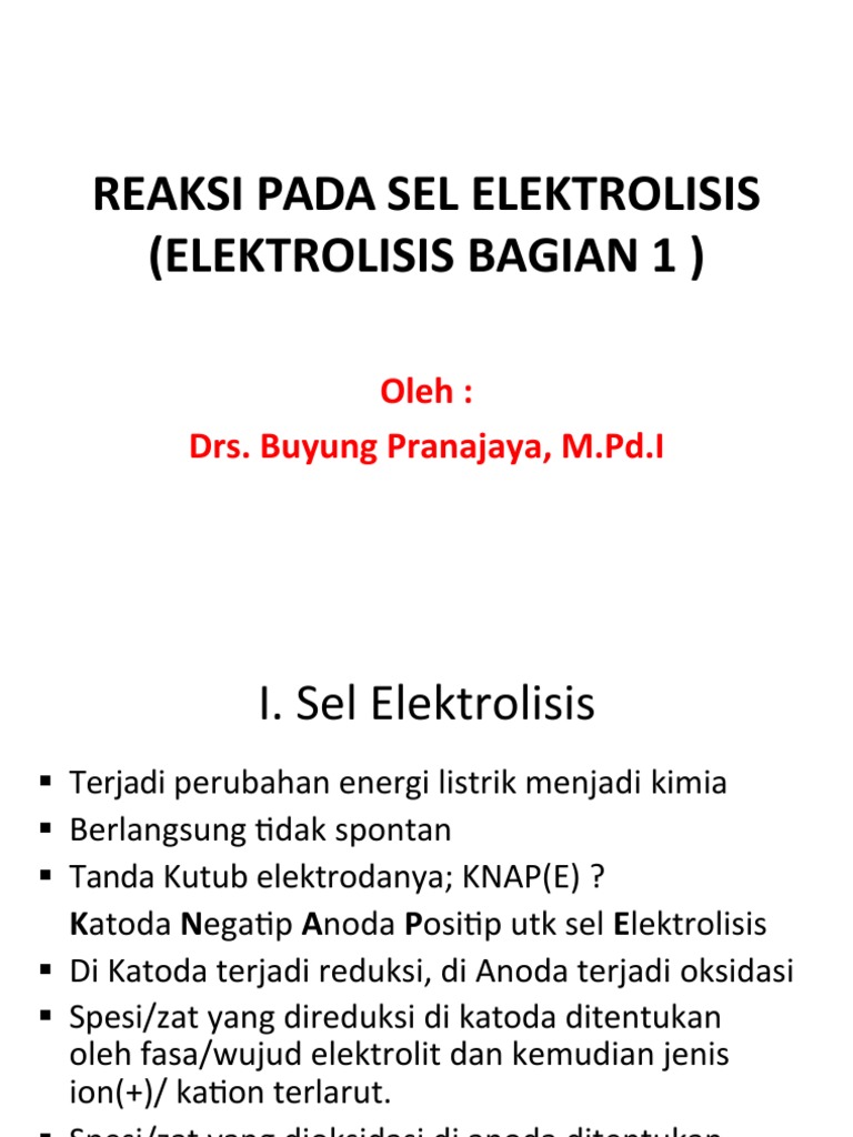 Reaksi Elektrolisis dan Contoh Soal | PDF