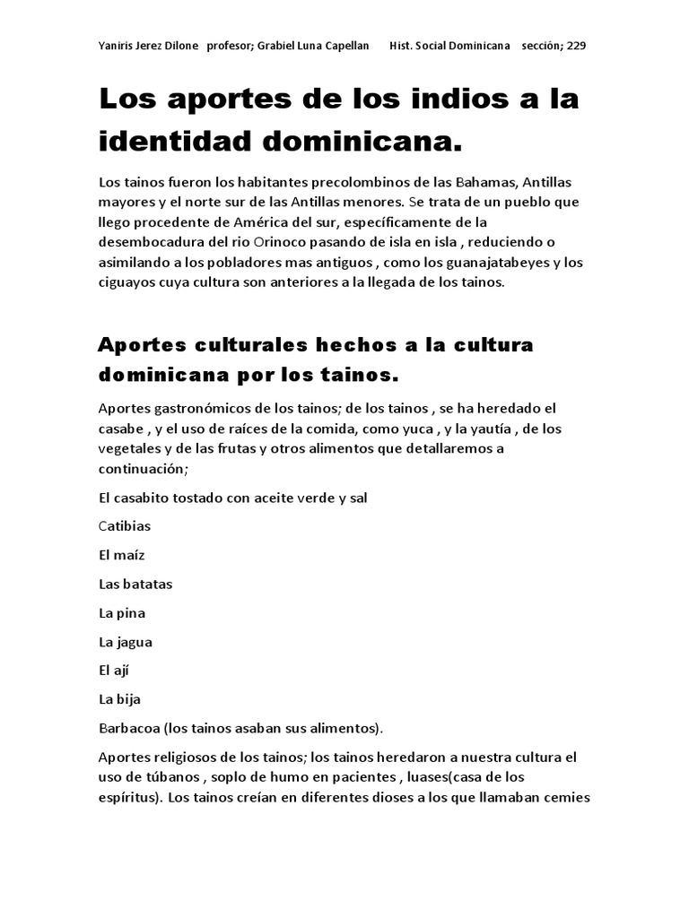Aportes Taínos a la Identidad Dominicana | PDF | Ciencias sociales