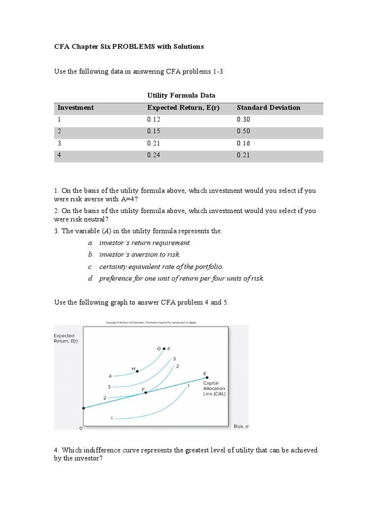 CFA Chapter Six PROBLEMS With Solutions | PDF | Risk Premium | Risk ...