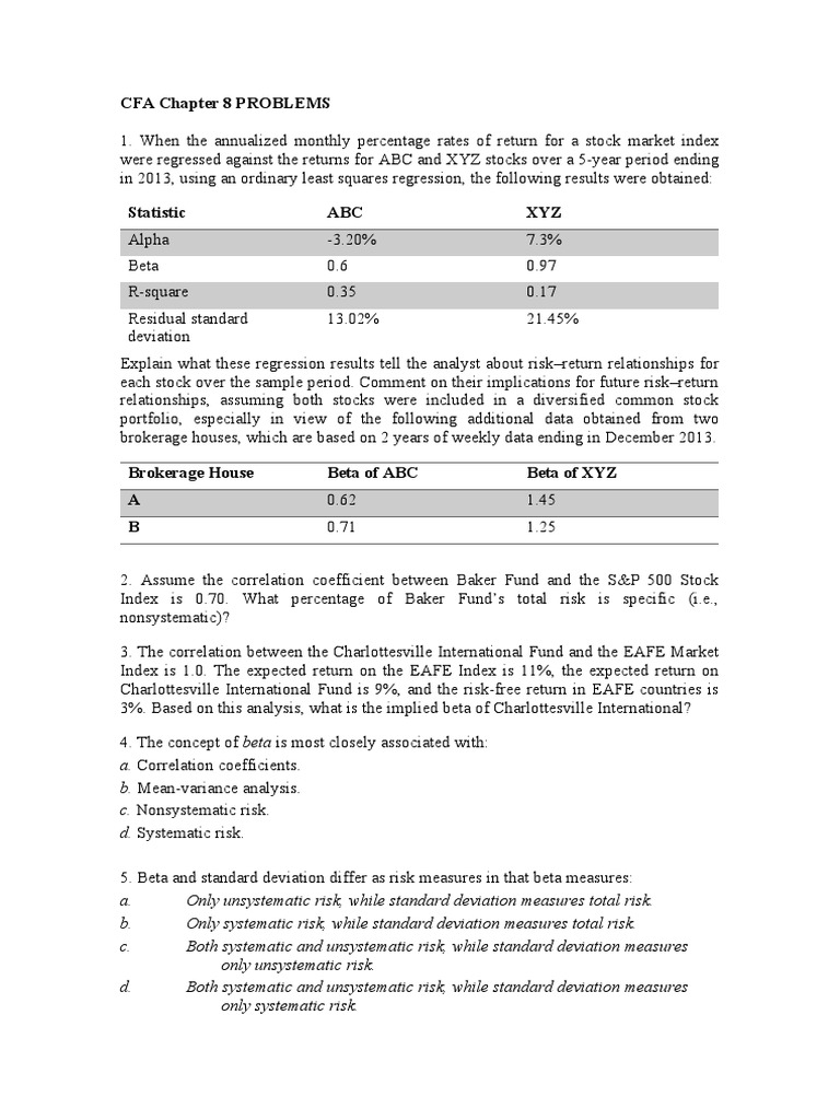 CFA Exercise With Solution - Chap 08 | PDF | Beta (Finance ...