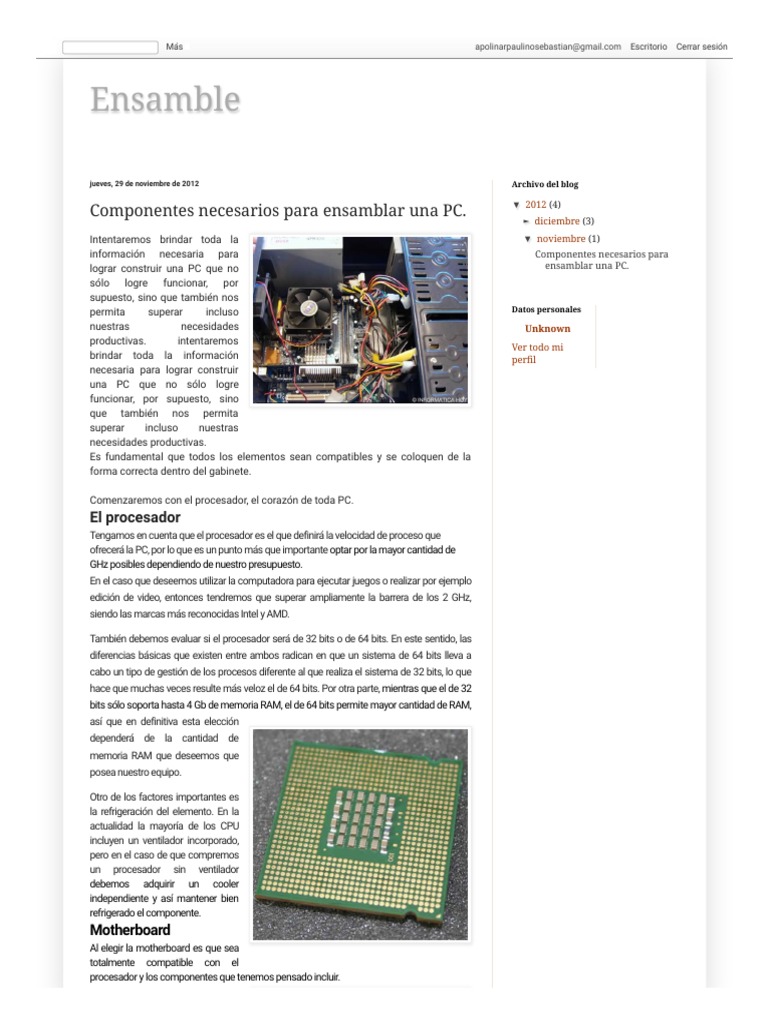 Ensamble - Componentes Necesarios para Ensamblar Una PC. | PDF ...