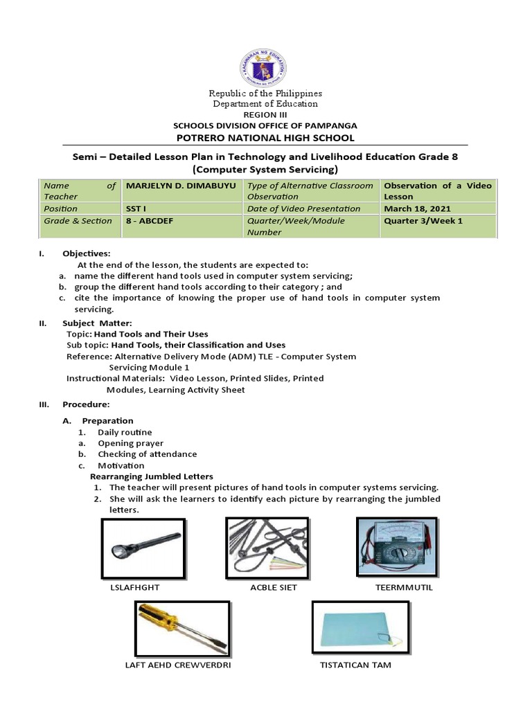 Potrero National High School Semi - Detailed Lesson Plan in Technology ...