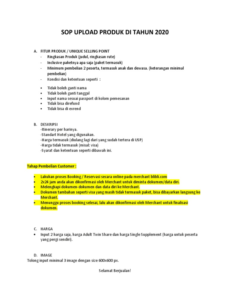 Sop Pengisian Produk 2020 | PDF