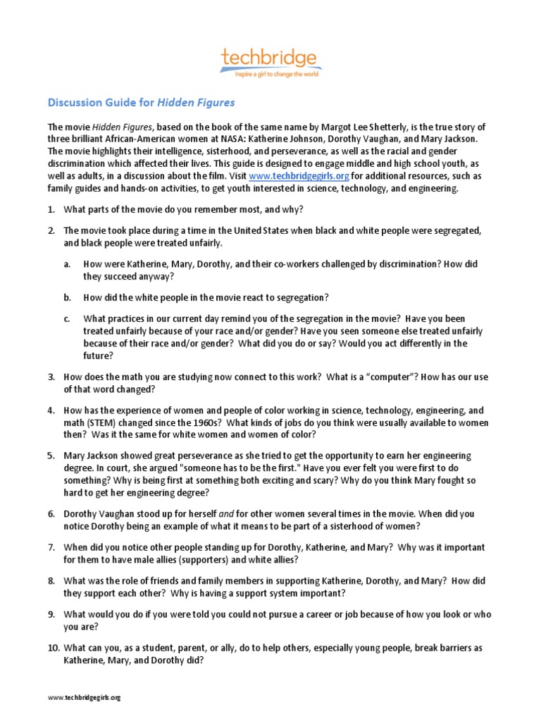 Discussion Guide For: Hidden Figures | PDF | Hidden Figures | Katherine ...