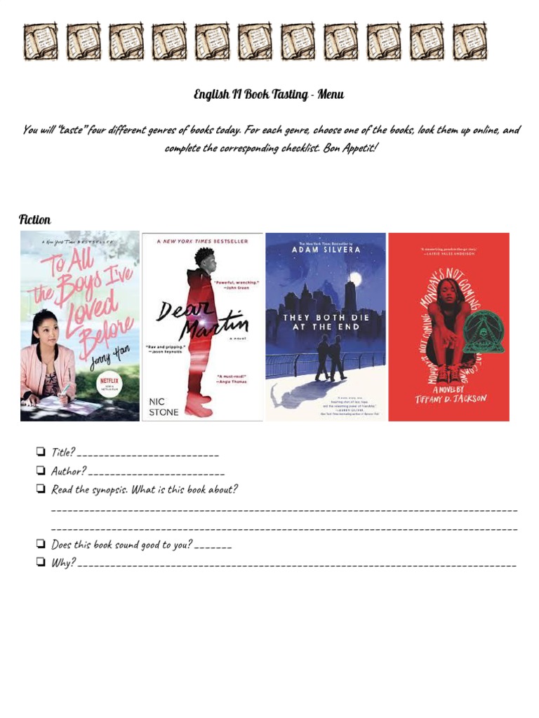 English II Book Tasting - Menu - Virtual | PDF | Books