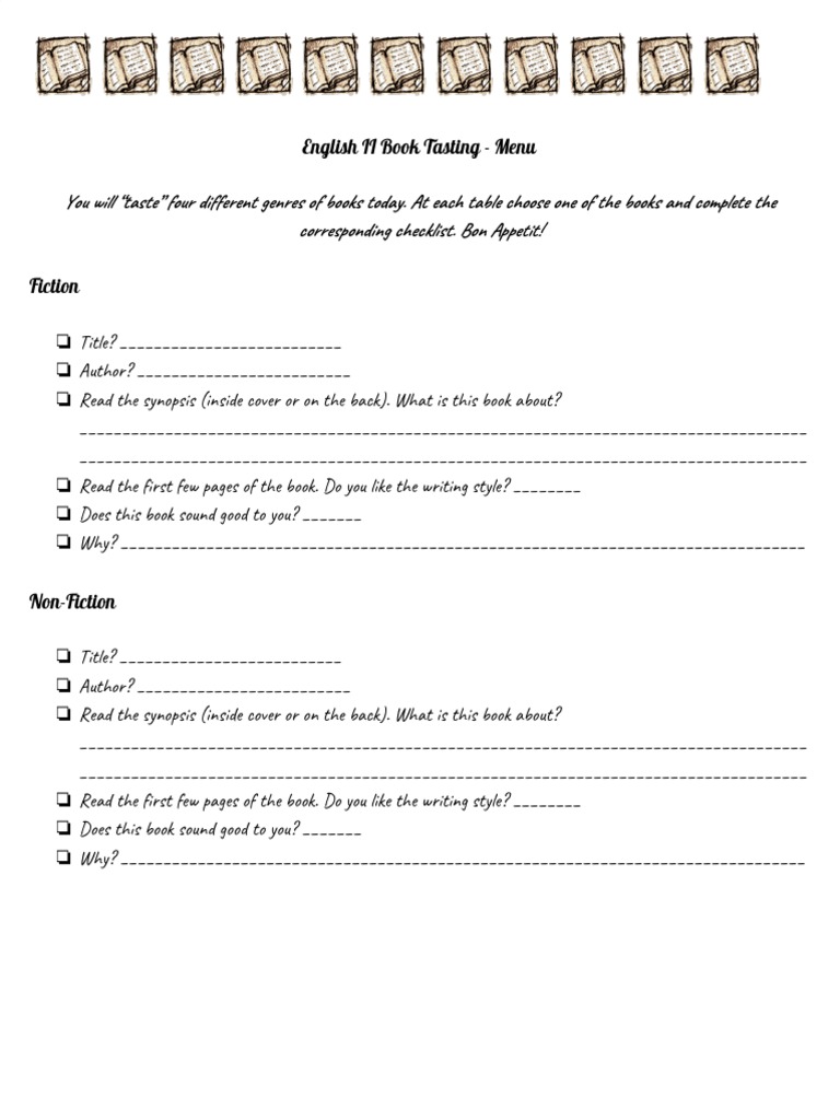 English II Book Tasting - Menu 1 | Download Free PDF | Books | Written ...