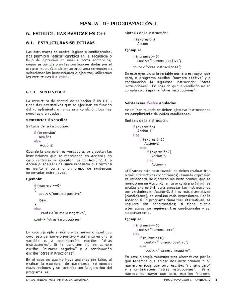 Unidad 06 Estructuras Básicas C++ | Download Free PDF | C ++ | Flujo de ...