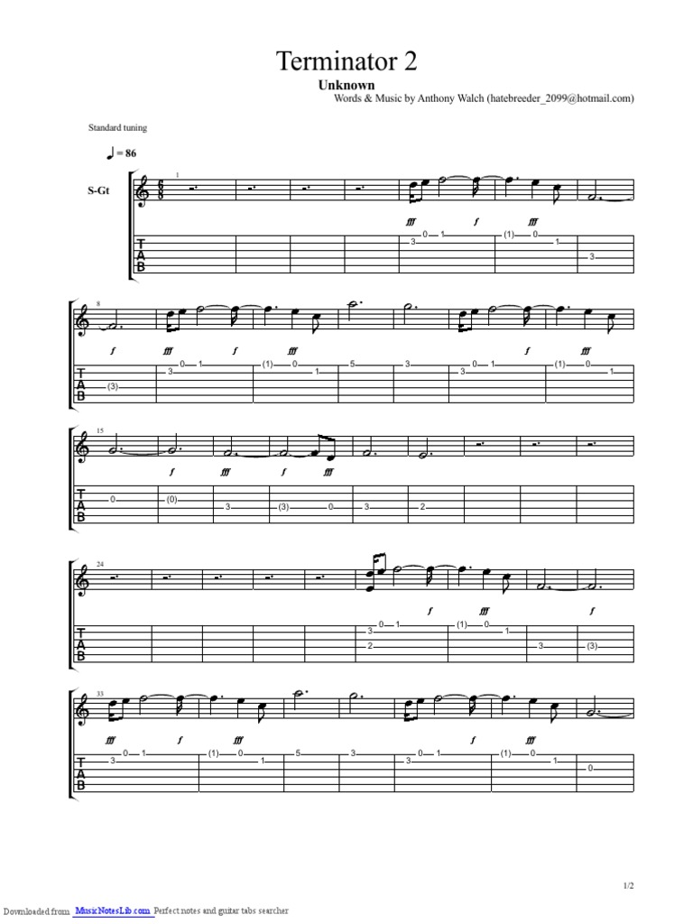 Terminator Theme | PDF | Guitar Family Instruments | Guitars