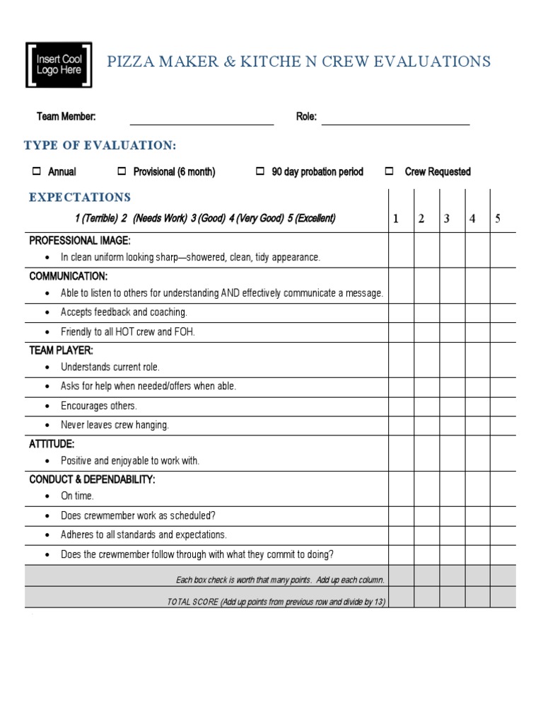 Back of House Evaluation Template | PDF | Human Nature | Business