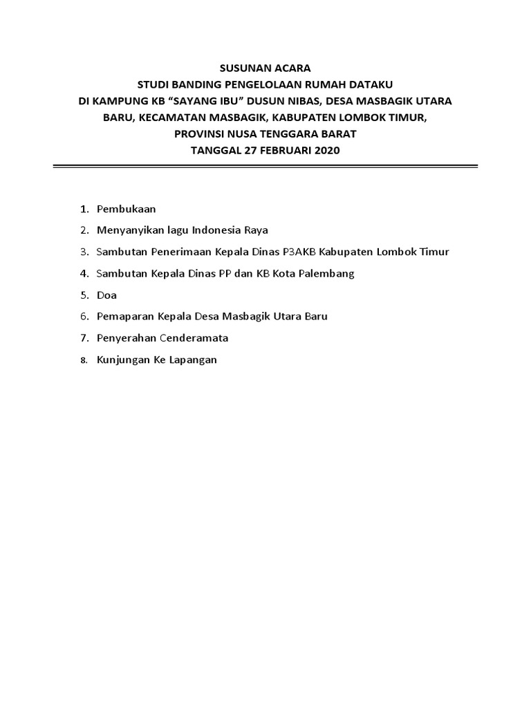 Susunan Acara Studi Banding Pengelolaan Rumah Dataku | PDF