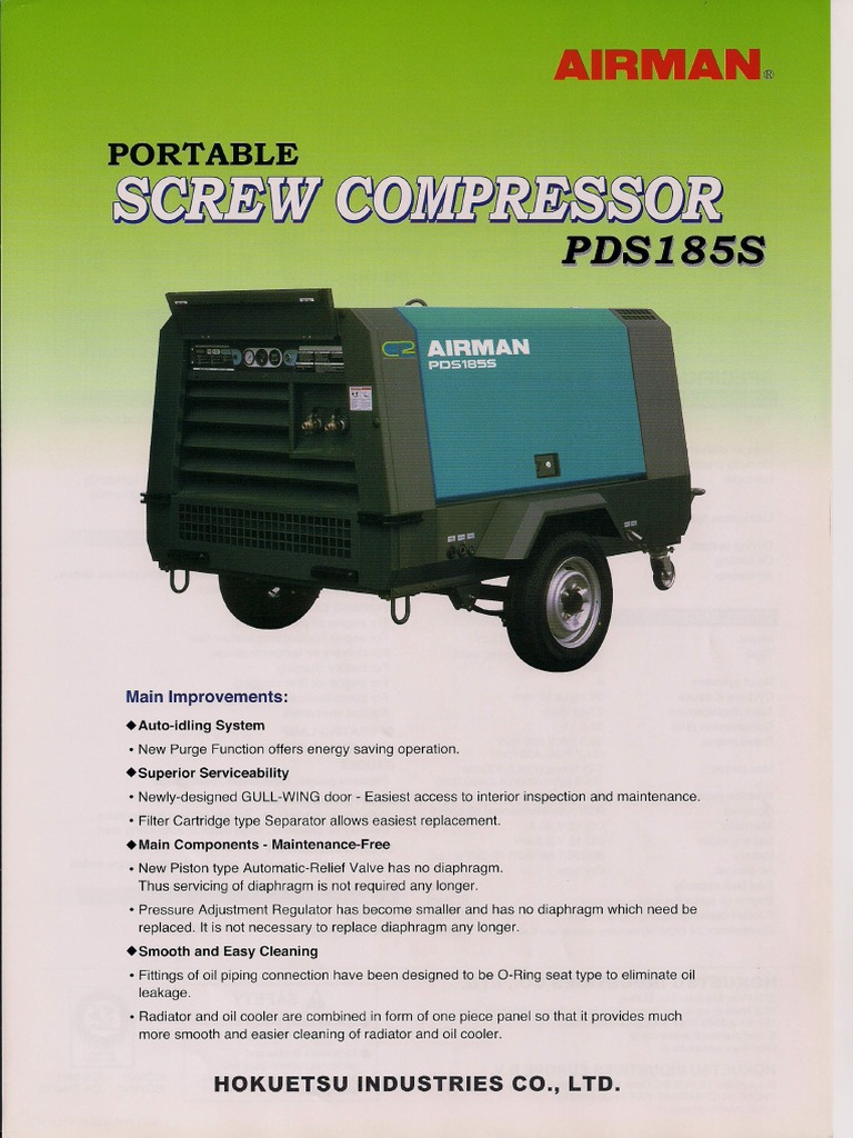 Airman PDS185S Compressor Specifications | PDF | Chemical Engineering ...