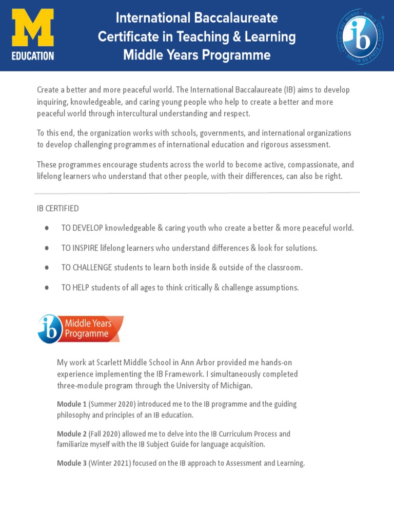 IB Teaching for Middle Years Educators | PDF | Career & Growth