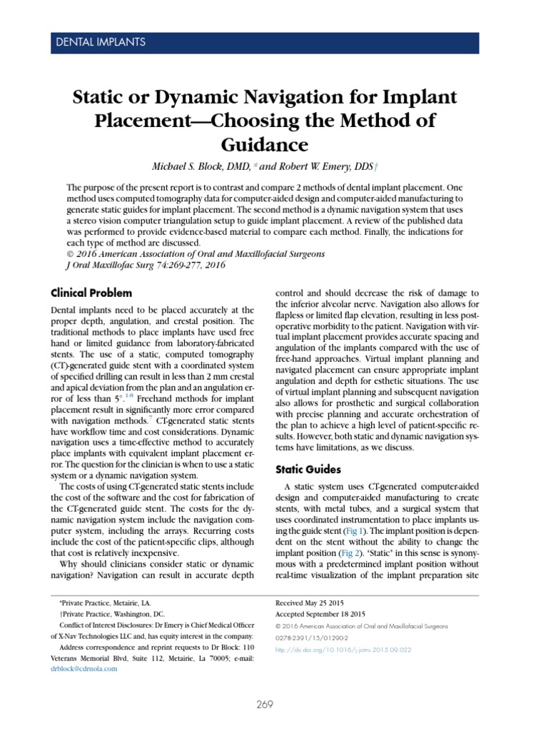Static or Dynamic Navigation For Implant Placement | PDF | Dental ...