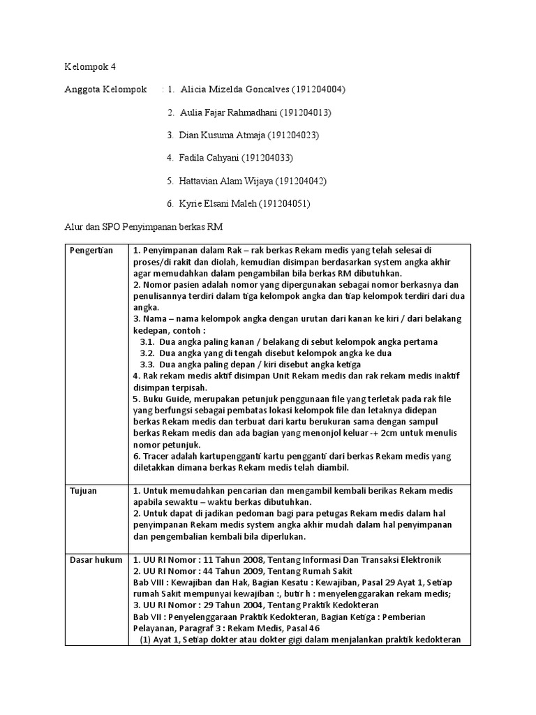 ALUR Dan SPO PENYIMPANAN BERKAS | PDF