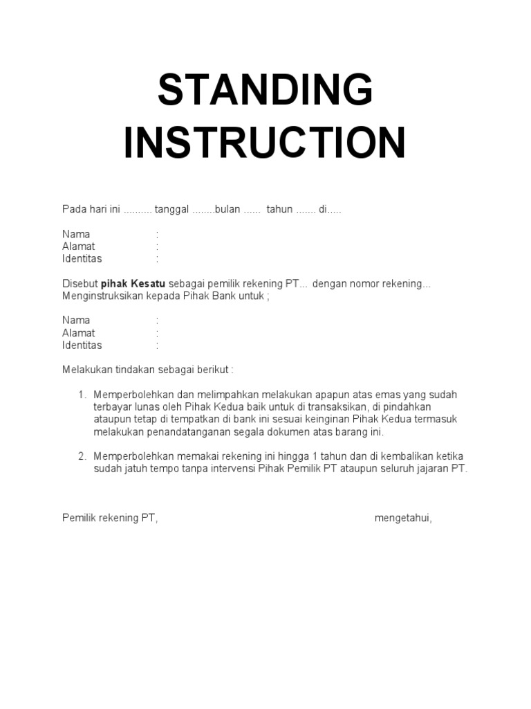 Standing Instruction Transaksi Emas | PDF