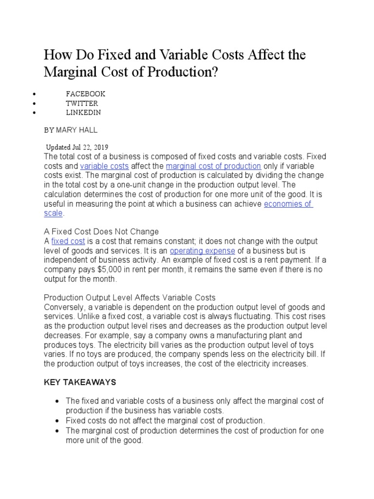 Impact of Fixed vs. Variable Costs on Marginal Cost | PDF | Economies Of Scale | Marginal Cost