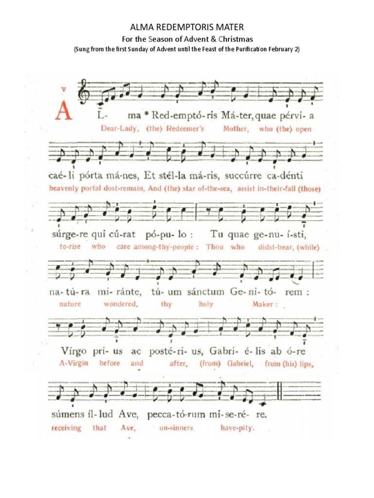 Alma Redemptoris Mater - Modern Notation With Translation | PDF