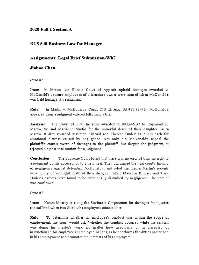 Legal Brief Submission-Wk7 | PDF | Negligence | Damages