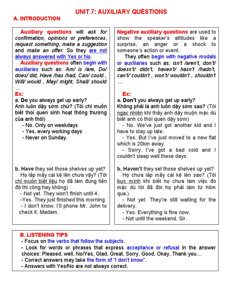 Unit 7: Auxiliary Questions | PDF | Question | Phrase