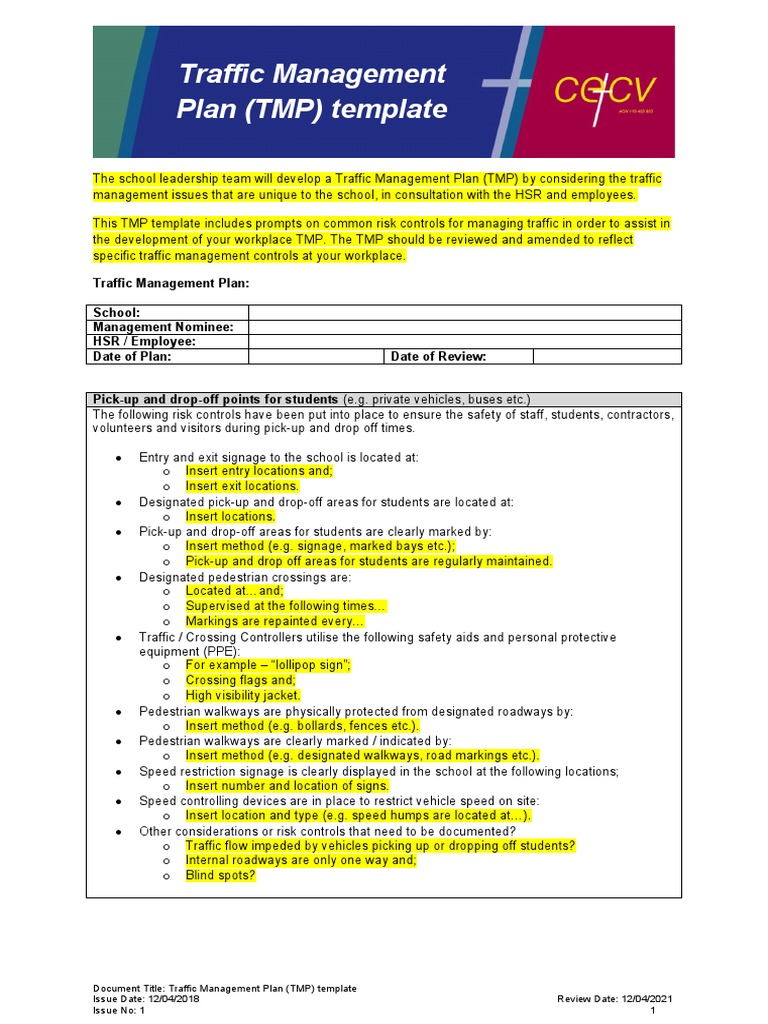 Traffic Management Plan (TMP) Template | PDF | Parking | Traffic