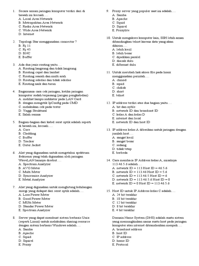 Soal TKJ Xi Genap 2014 | PDF