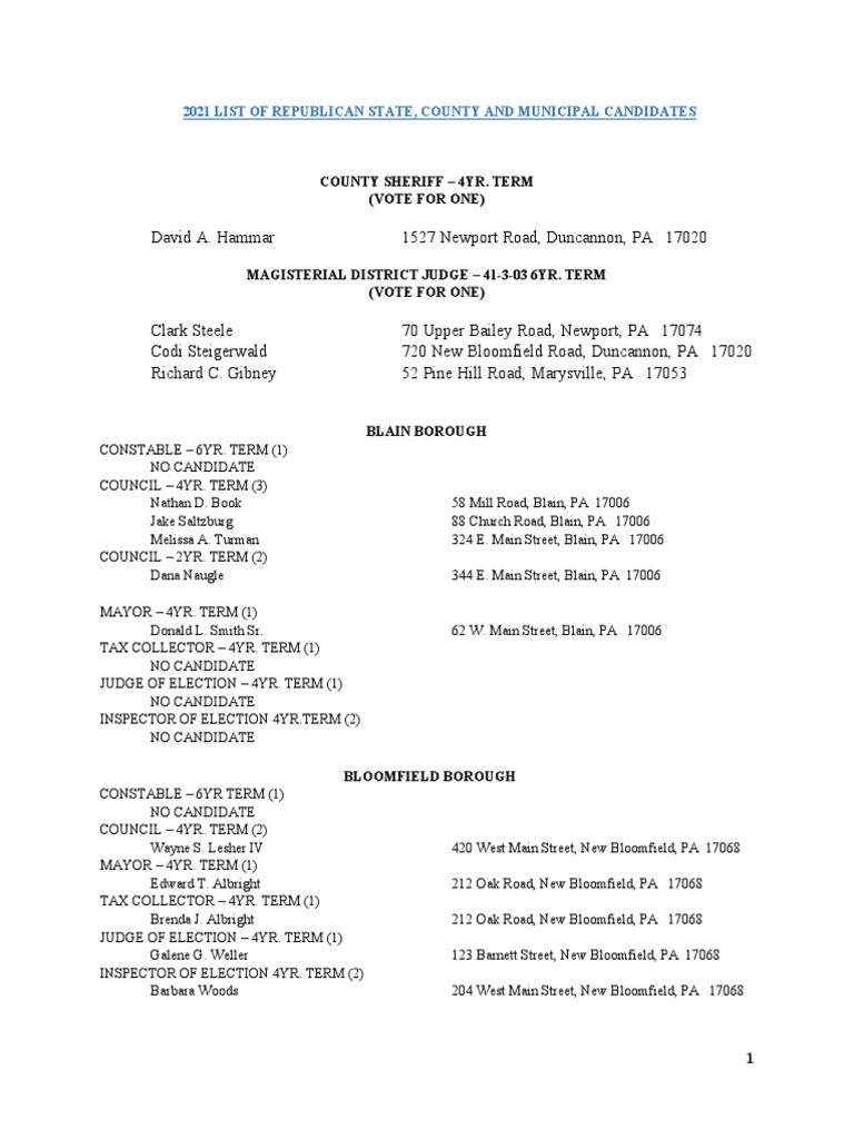 List of Perry County Candidates For The May 18, 2021, Election | PDF ...