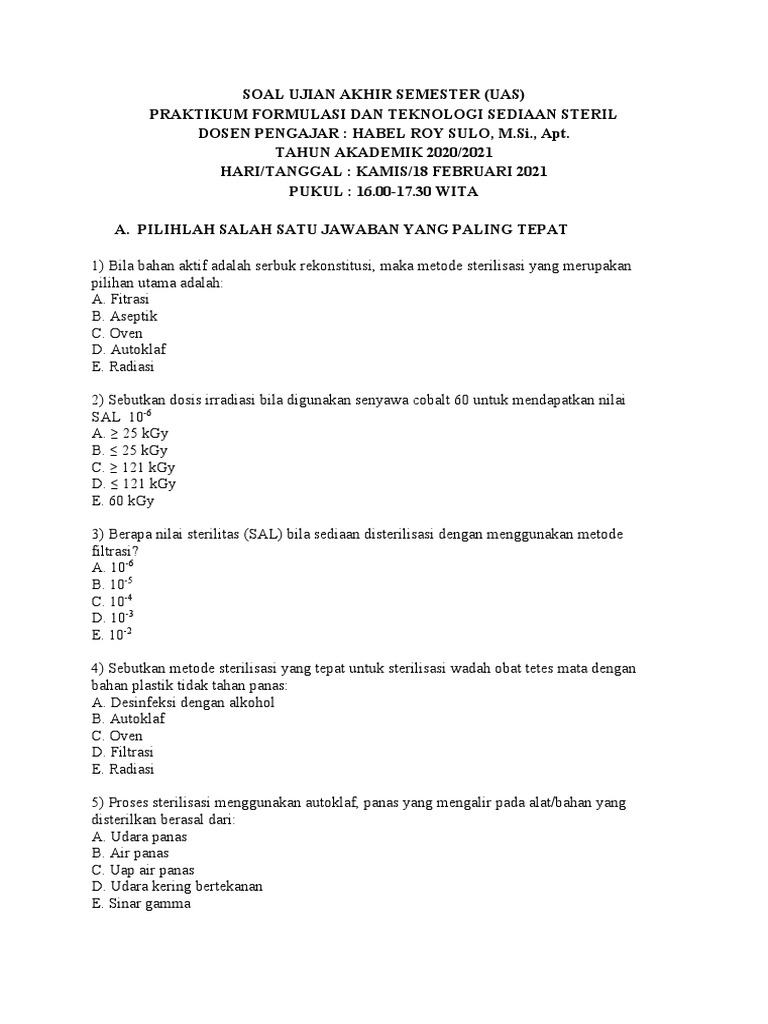 (Template) SOAL PRAKTIKUM UAS FTSS TINGKAT 3A Dan 3B | PDF