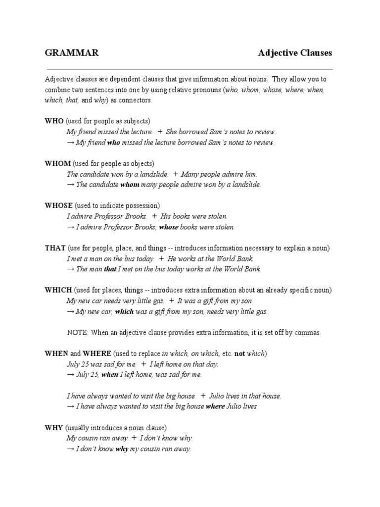 Adjective-Clauses With Exercise | PDF | Adjective | Human Communication