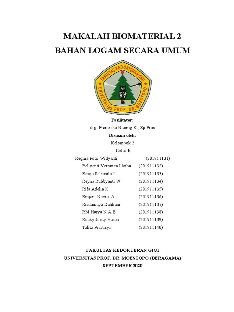 (Kelas E Kelompok 2) Biomaterial - Topik 1 - Logam Secara Umum | PDF ...