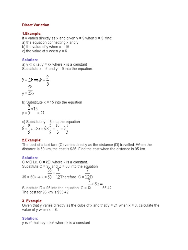 Direct Variation 1.example:: Solution | PDF | Electrical Resistance And ...