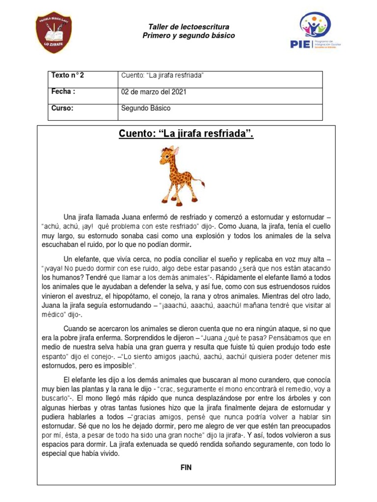 La jirafa resfriada: cuento infantil | PDF