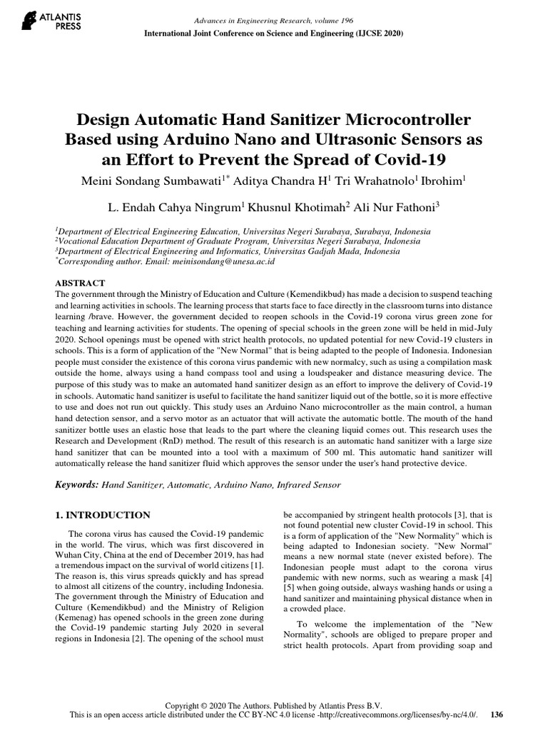 Design Automatic Hand Sanitizer Microcontroller Based Using Arduino ...