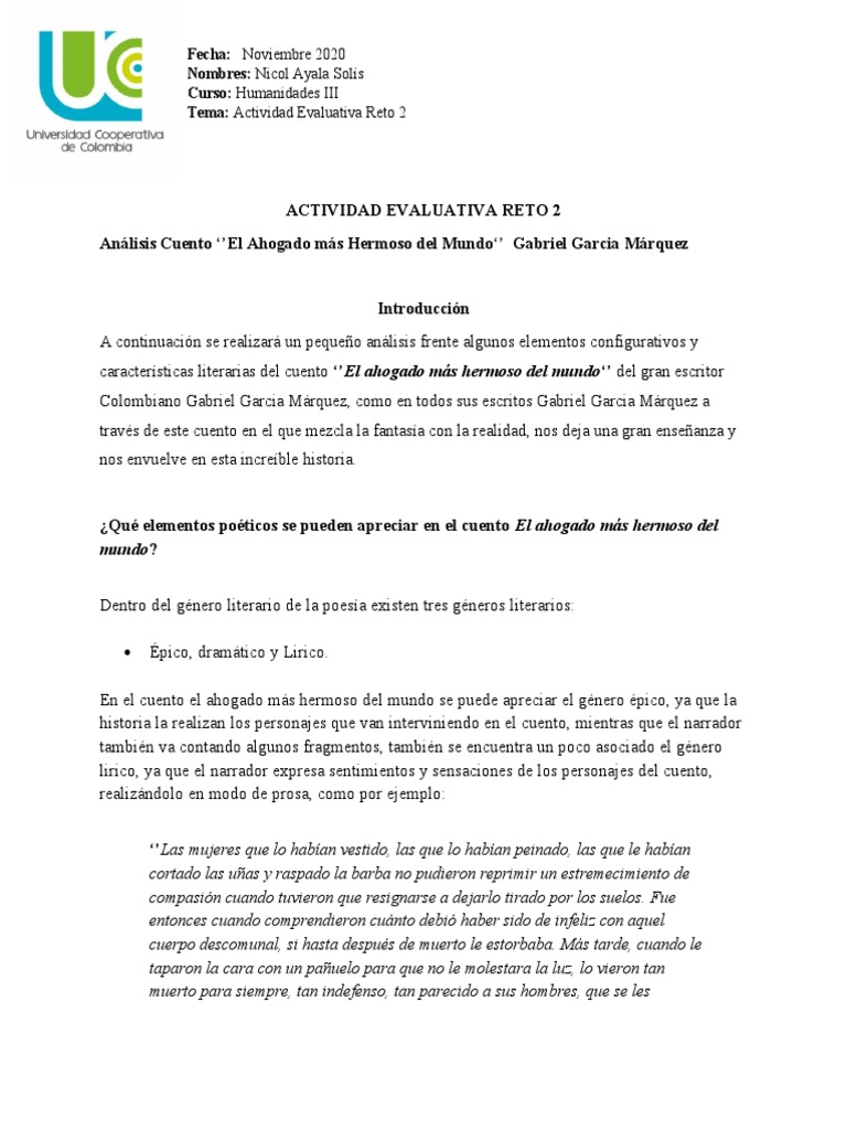 Análisis de "El Ahogado más Hermoso" | PDF | Cuentos | Gabriel García ...