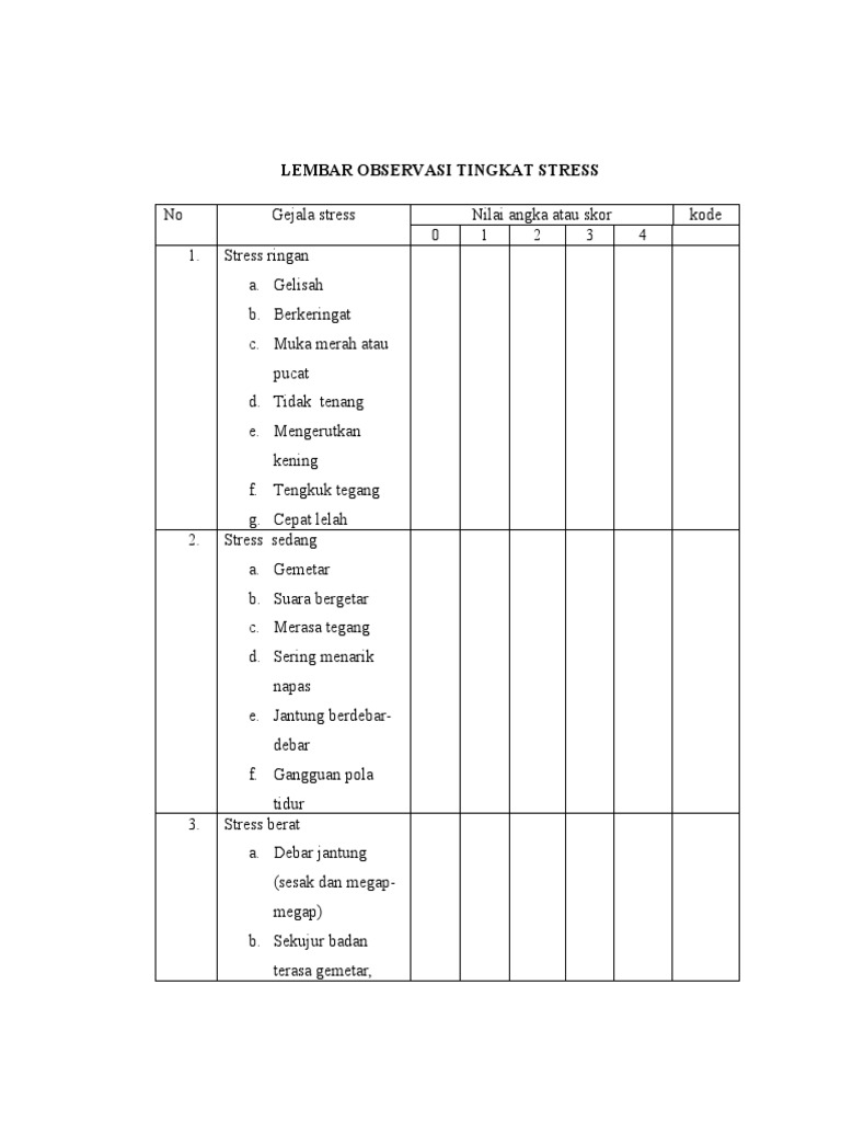 Tabel Observasi Tingkat Stress | PDF