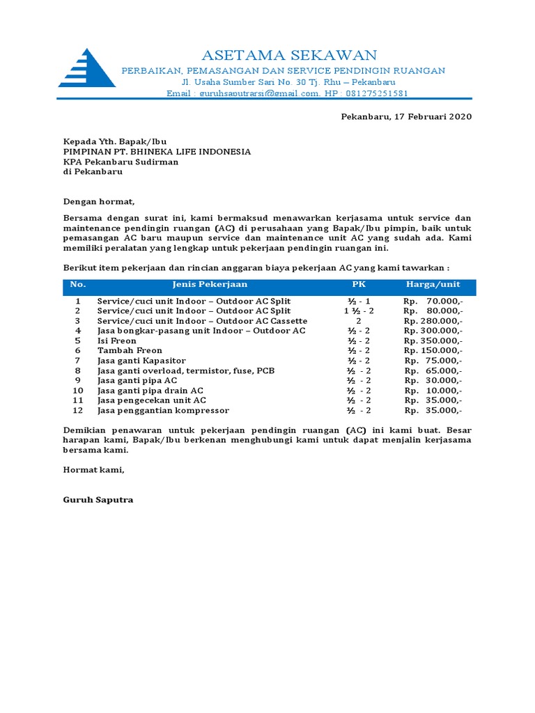 Penawaran Ac | PDF | Griya & Taman | Teknologi & Rekayasa