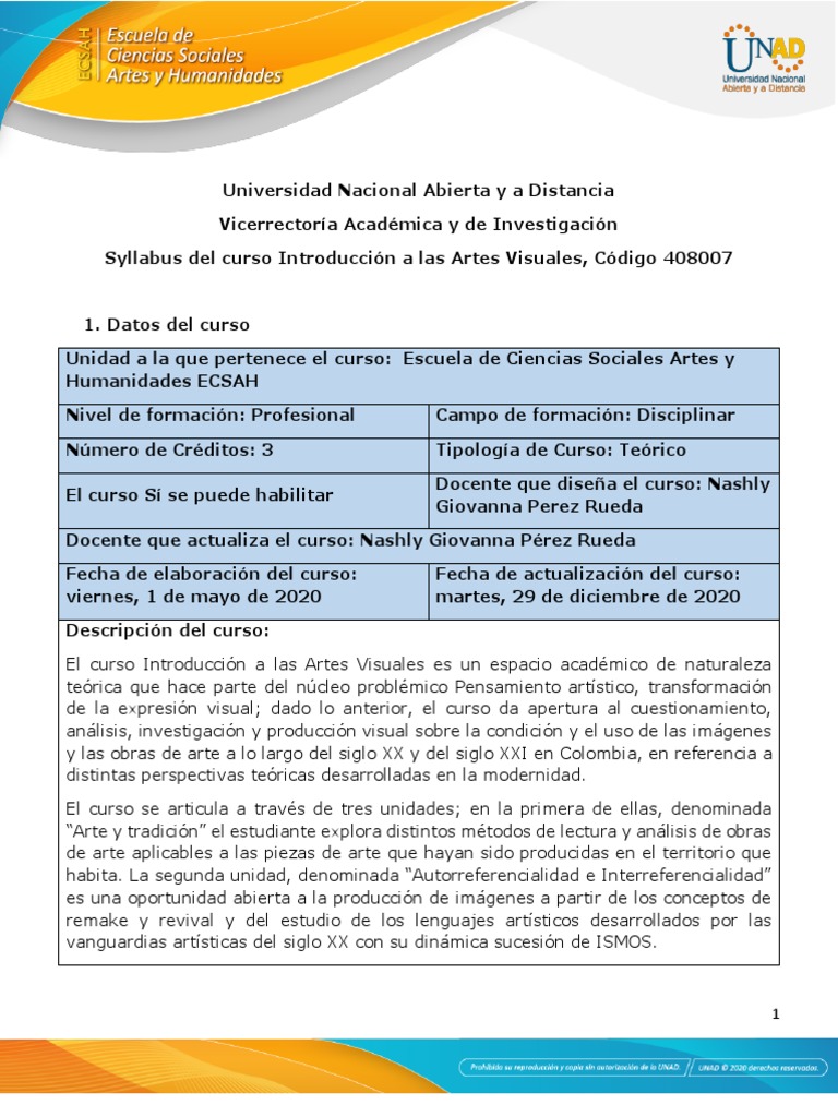 Syllabus Del Curso Introducción A Las Artes Visuales | PDF | Evaluación ...