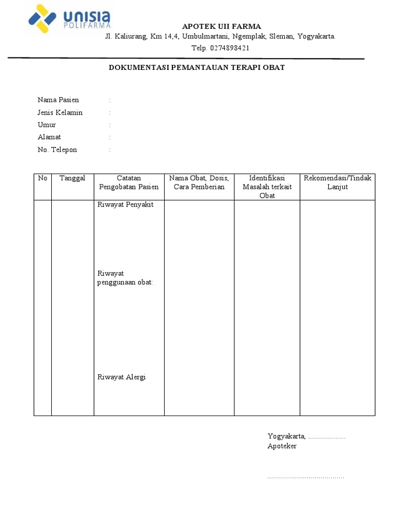 Dokumentasi Pemantauan Terapi Obat Pasien | PDF