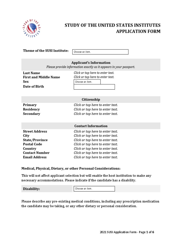 SUSI 2021 Application Form | PDF | Tourism | Essays