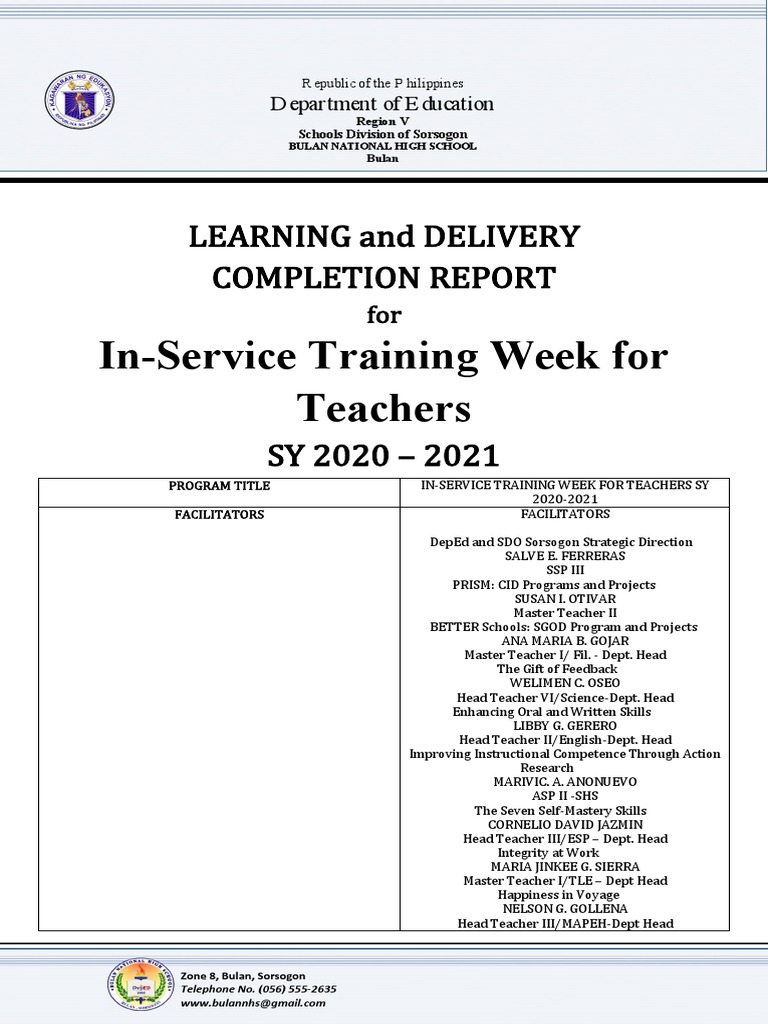 In-Service Training Report 2020-2021 | PDF | Pedagogy | Learning