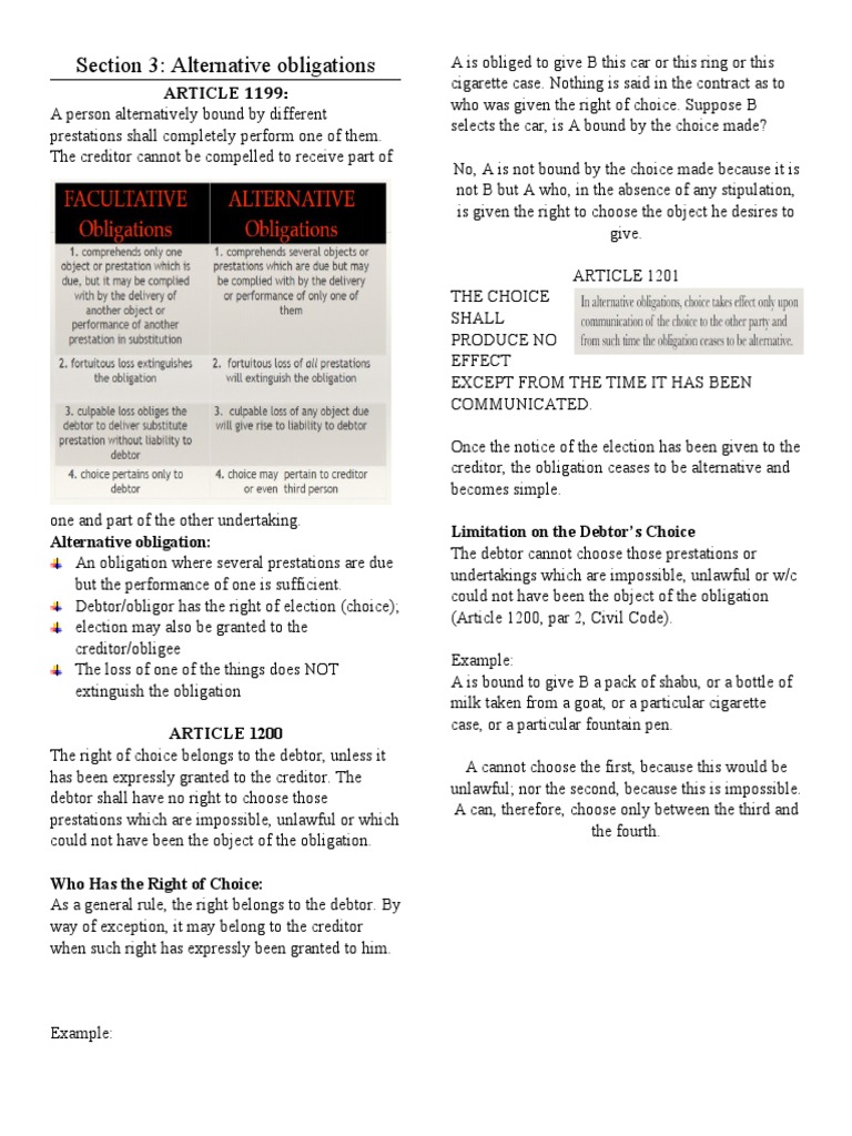 Section 3: Alternative Obligations: ARTICLE 1199 | Download Free PDF ...