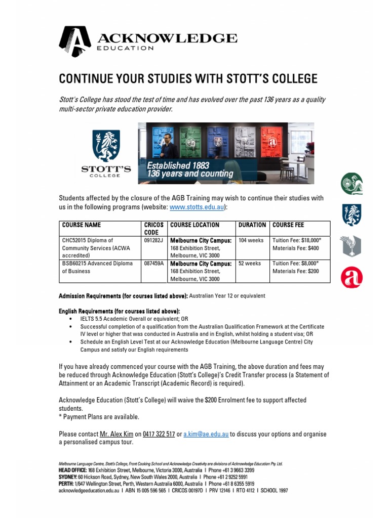 AE (Stott's College) - Term Sheet For AGB Training | PDF | Diploma ...